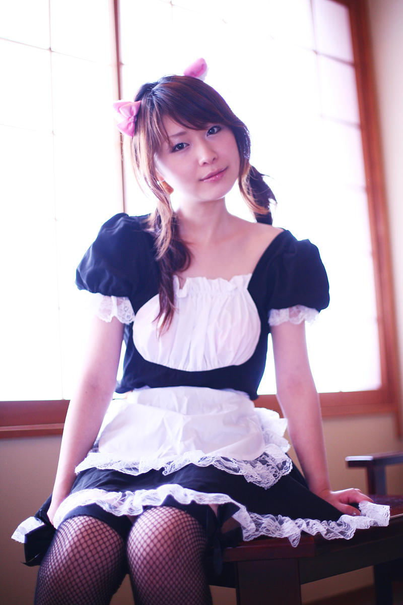 Safebooru - animal ears apron cat ears cosplay fishnets hair ribbons maid maid uniform nao thigh ...