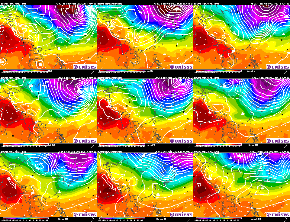Unisys Weather 9day GFSx 850 mb Plot for East Asia（2012年3月30日版 ...