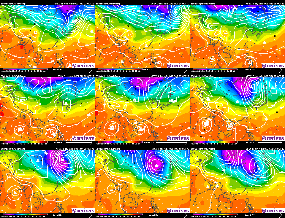 Unisys Weather 9day GFSx 850 mb Plot for East Asia(2012年10月21日版 ...