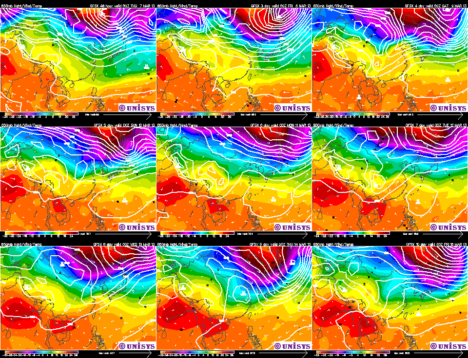Unisys Weather 9day GFSx 850 mb Plot for East Asia(2013年3月5日版) : スノーボード ...