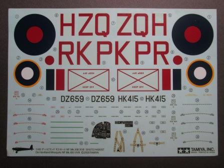 Tamiya社 1/48 デ・ハビランドモスキート デカール総覧 : 模型慕情