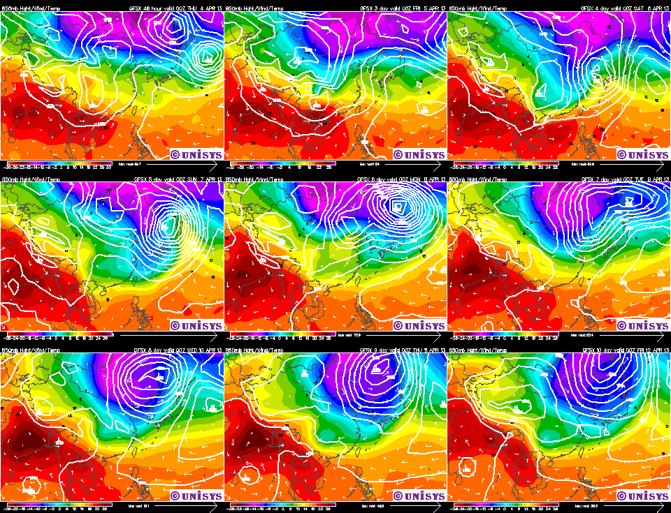 Unisys Weather 9day GFSx 850 mb Plot for East Asia(2013年4月2日版) : スノーボード ...