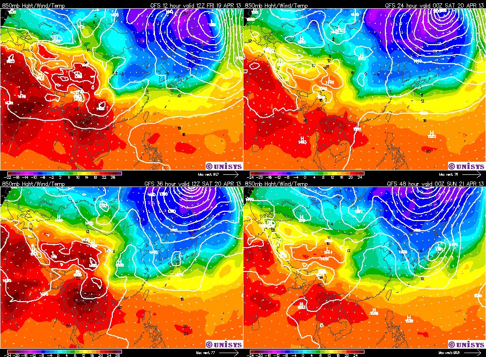 Unisys Weather GFSx 850 mb Plot for East Asia（2013年4月19日版） : スノーボードが大好き ...