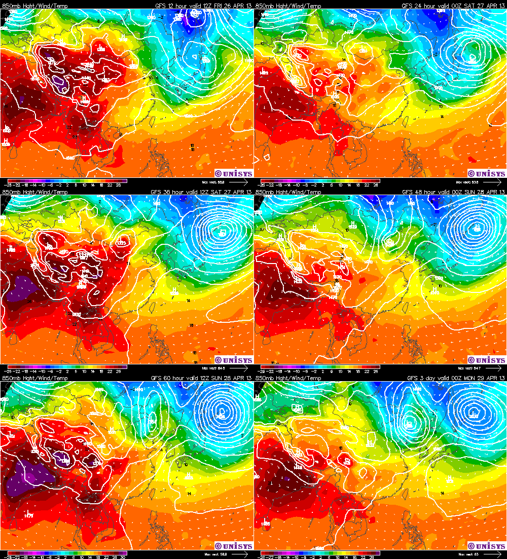 Unisys Weather GFS - EA - 850mb - 6Panel for East Asia（2013年4月26日版 ...