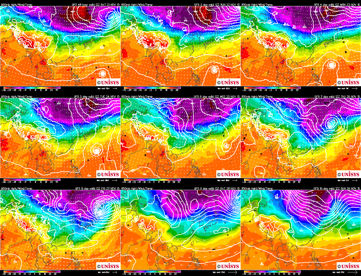 Unisys Weather GFS - EA - 850mb - 9Panel for East Asia(2015年11月20日版）＋1 ...