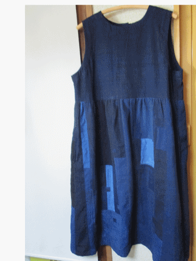 藍無地 接ぎ合わせ ハイウエストワンピ : 古布や麻の葉