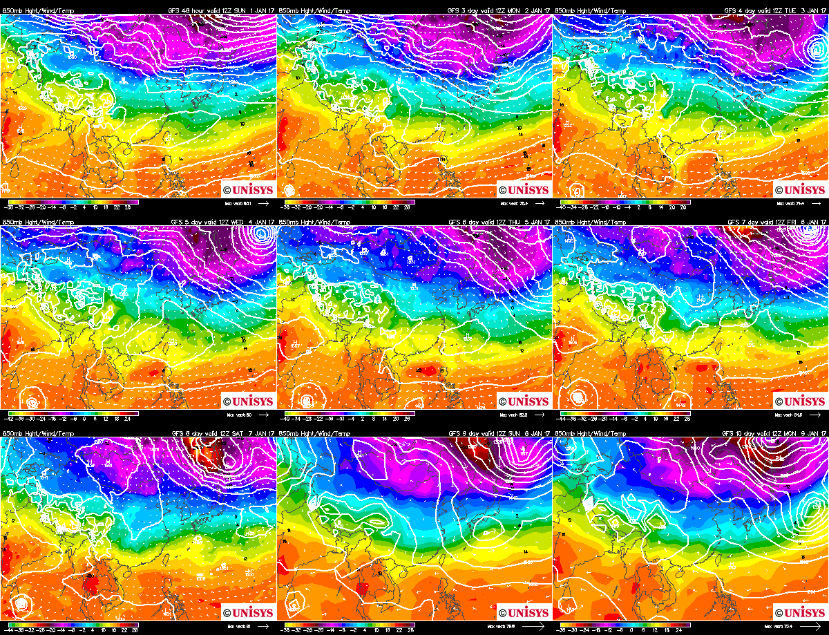 Unisys Weather GFS - EA - 850mb - 9Panel for East Asia(2016年12月31日版）＋1 ...