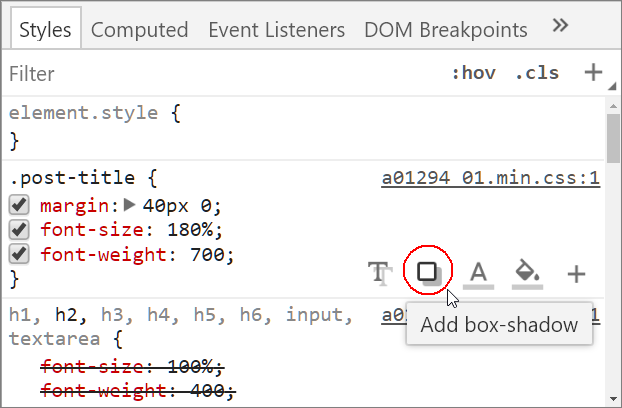 Chrome DevTools を使ってみよう （5） ボックスに影を付ける：Add box-shadow : At Studio TA