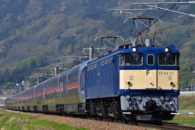 稲荷山ストレートにて実動する唯一の0番台国鉄色EF64-37号機が牽引する信州カシオペア紀行を撮る : ym1201の鉄道写真帳